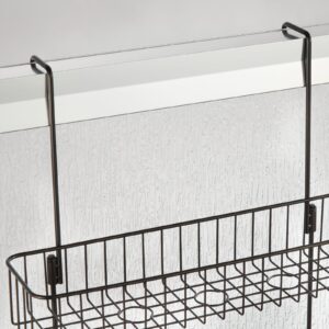 mDesign Extra Wide Metal Wire Over The Bathroom Shower Door Caddy, Hanging Storage Organizer Center with Built-in Hooks and Baskets on 2 Levels for Shampoo, Body Wash, Loofahs - Bronze