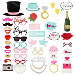 72 Pieces Wedding Photo Booth Props for Bridal Shower, Bachelorette Party, Photobooth Selfies, with Sticks and Stickers