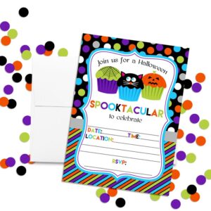 Spooktacular Halloween Cupcake Birthday Party Invitations, 20 5x7 Fill In Cards with Twenty White Envelopes by AmandaCreation