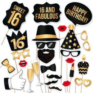 16th birthday photo booth props by partygraphix. diy 16th birthday party props kit (34 count, black and gold)