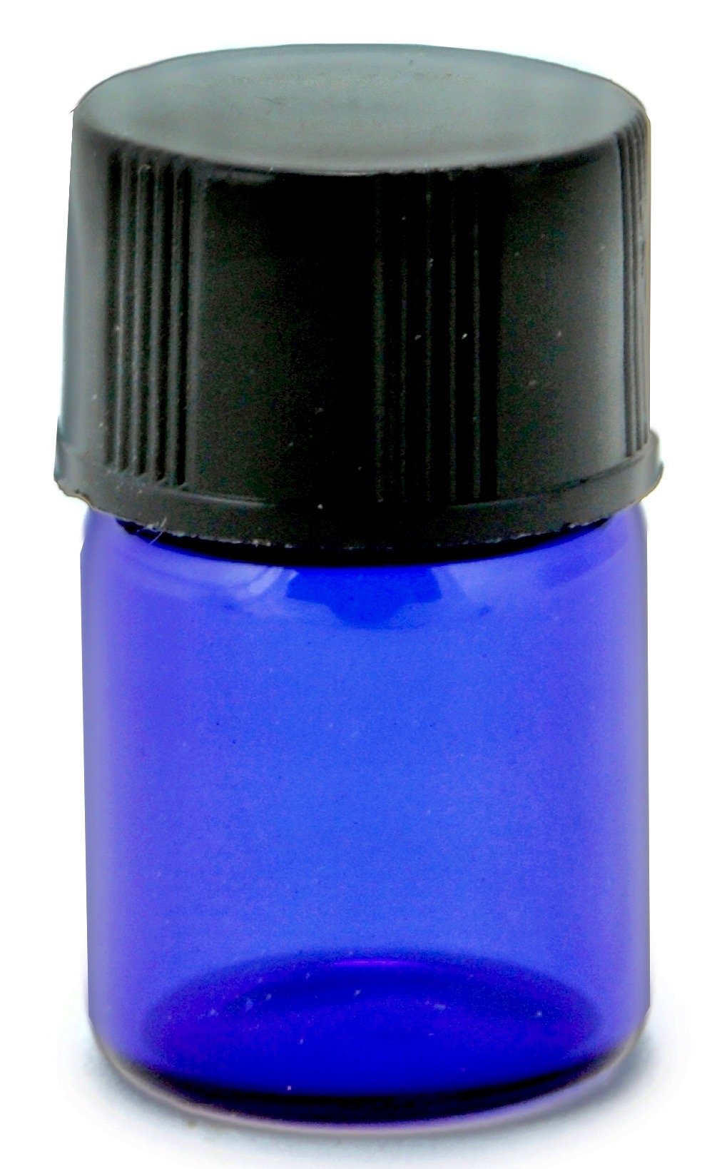 Vivaplex, 24, Cobalt Blue, 1 ml (1/4 Dram) Glass Bottles, with Orifice Reducers and Black Caps