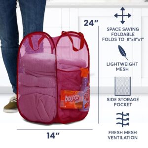 Premium Heavy-Duty Mesh Pop-Up Clothes Laundry Hamper - Home & College Essentials Burgundy (14"x14"x24")