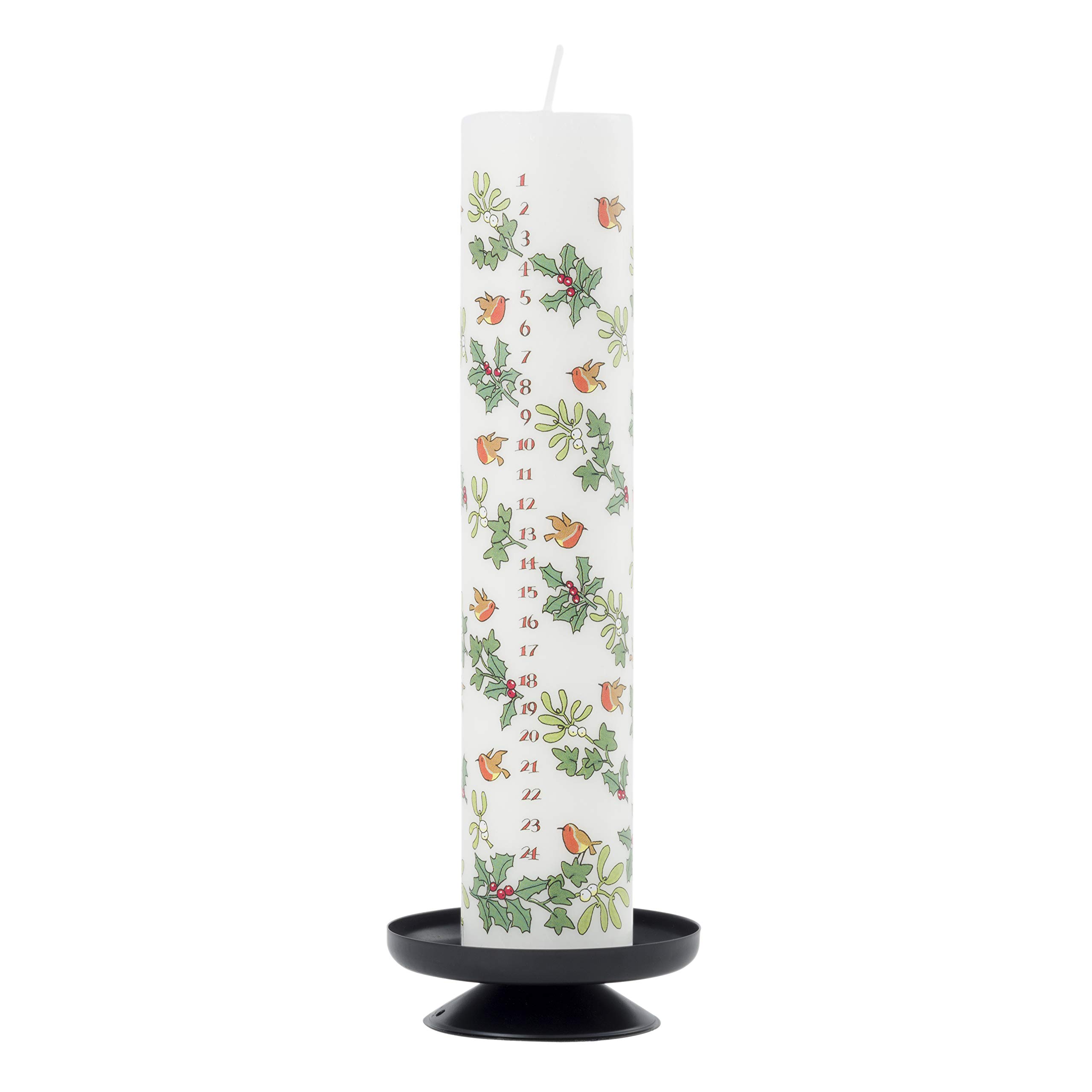 Alison Gardiner Christmas Advent Candle 'Holly and Ivy' Wax Pillar 50 Hours Burn Time Made in England