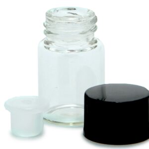 Vivaplex, 24, Clear, 1 ml (1/4 Dram) Glass Bottles, with Orifice Reducers and Black Caps