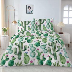 arightex green cactus pattern bedding sets watercolor cactus collection duvet cover 3 pieces tropical plant bedspread hand painted design home decor (twin)