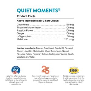 NaturVet Quiet Moments Calming Aid Melatonin Dog Supplement – Helps Reduce Stress in Dogs – for Pet Storm Anxiety, Fireworks, Motion Sickness, Grooming, Separation, Travel – 240 Ct. Chews