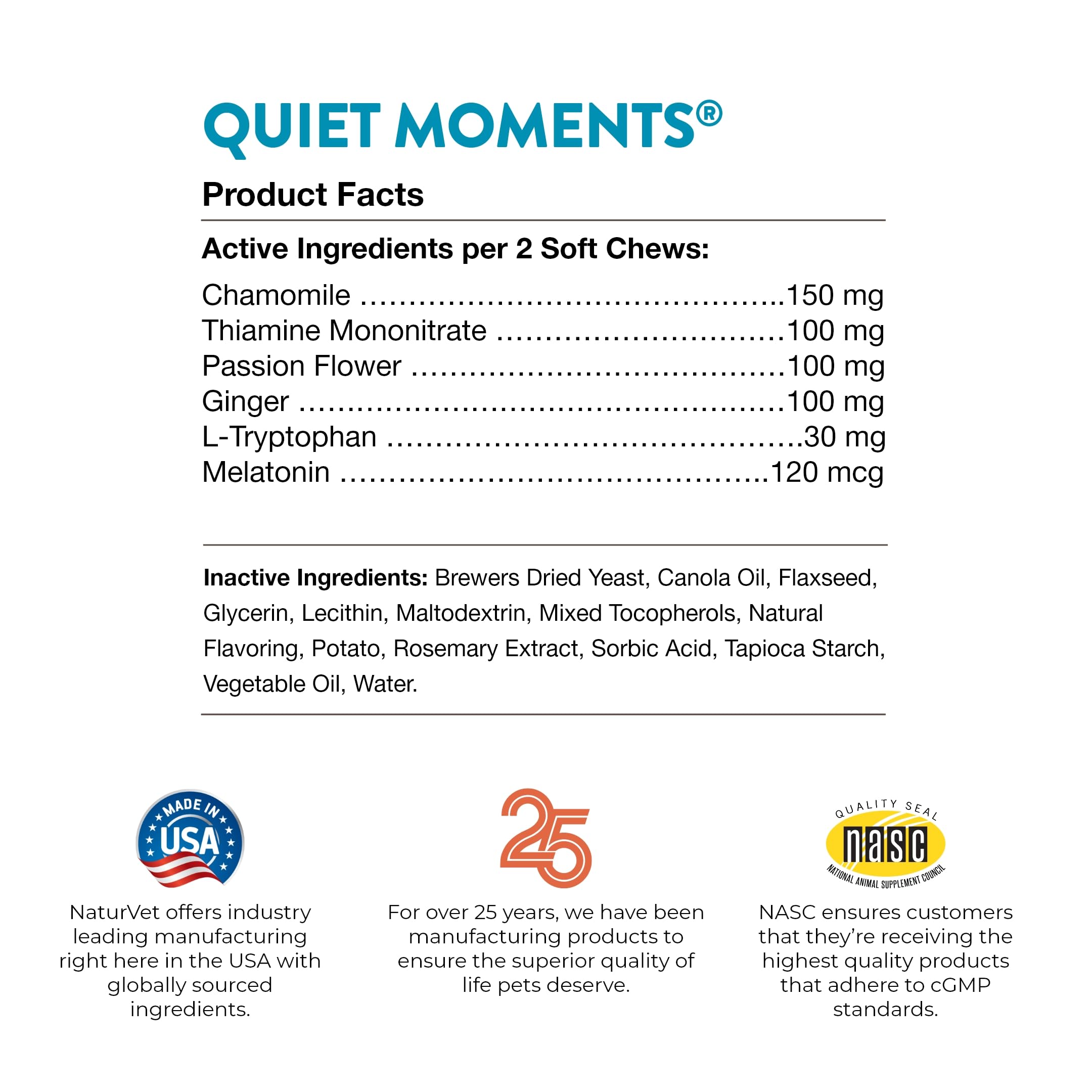 NaturVet Quiet Moments Calming Aid Melatonin Dog Supplement – Helps Reduce Stress in Dogs – for Pet Storm Anxiety, Fireworks, Motion Sickness, Grooming, Separation, Travel – 240 Ct. Chews