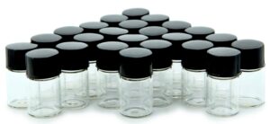 vivaplex, 24, clear, 1 ml (1/4 dram) glass bottles, with orifice reducers and black caps