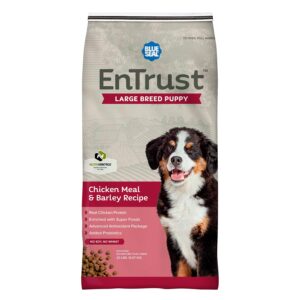 entrust large breed puppy food | real chicken & barley | enriched with super foods, antioxidants and prebiotics | no wheat or soy | 20 pound bag