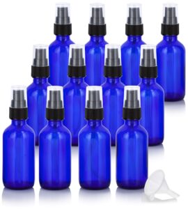 juvitus 2 oz cobalt blue glass boston round bottle black treatment pump (12 pack) + funnel