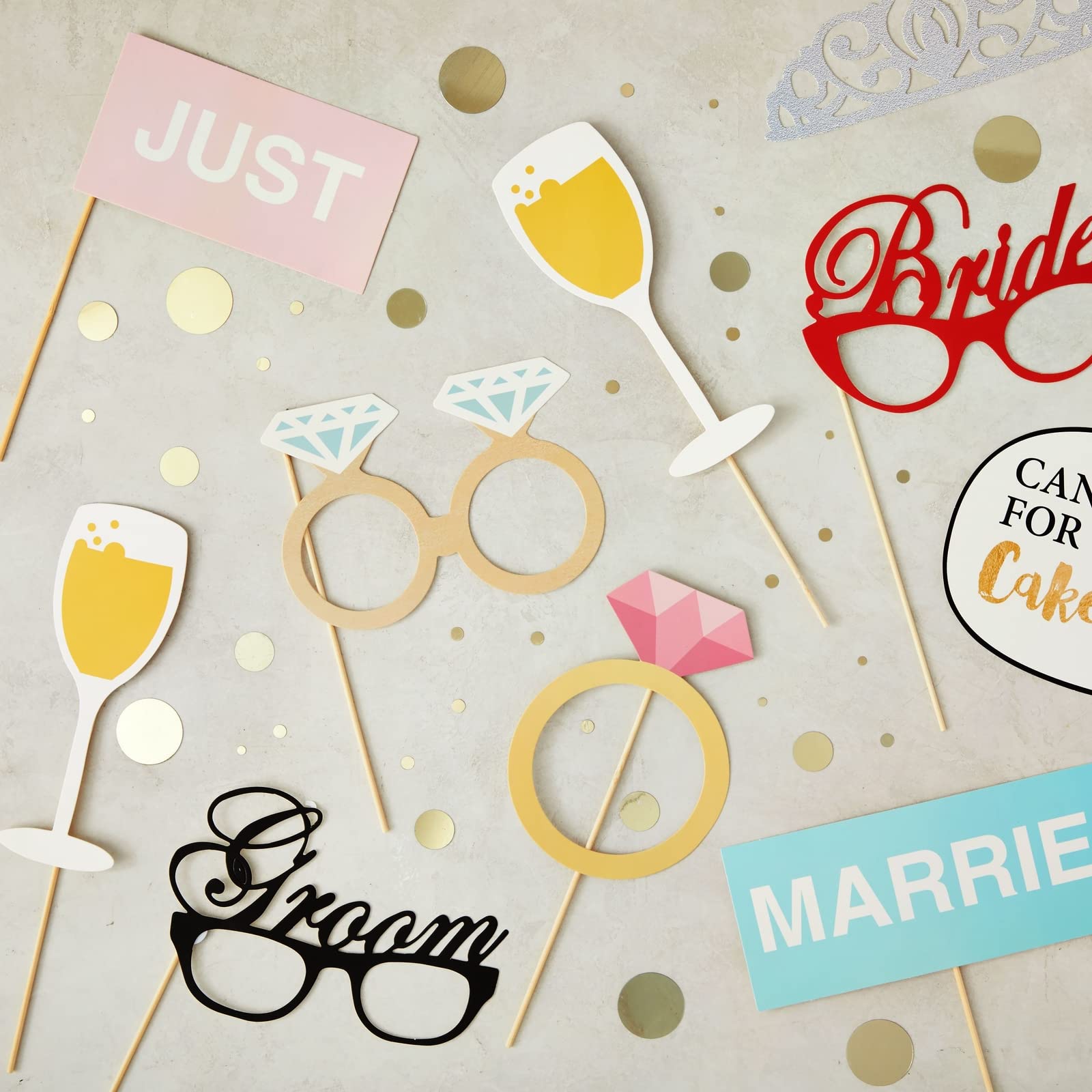 72 Pieces Wedding Photo Booth Props for Bridal Shower, Bachelorette Party, Photobooth Selfies, with Sticks and Stickers