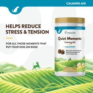 NaturVet Quiet Moments Calming Aid Melatonin Dog Supplement – Helps Reduce Stress in Dogs – for Pet Storm Anxiety, Fireworks, Motion Sickness, Grooming, Separation, Travel – 240 Ct. Chews