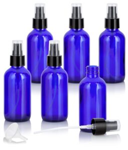 juvitus 4 oz / 120 ml cobalt blue glass boston round bottle with black treatment pump (6 pack) + funnel