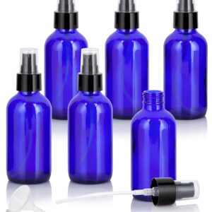 JUVITUS 4 oz / 120 ml Cobalt Blue Glass Boston Round Bottle with Black Treatment Pump (6 Pack) + Funnel