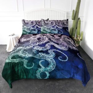 arightex octopus duvet cover geometric design 3d octopus bedding set nautical ocean blue bed linen duvet cover set (queen)