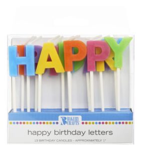 bakery crafts happy birthday candles, colorful and bold candles that feature letters happy birthday, perfect for celebration cake, 13 candles