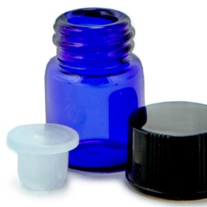 Vivaplex, 24, Cobalt Blue, 1 ml (1/4 Dram) Glass Bottles, with Orifice Reducers and Black Caps