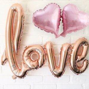 WULEEUPER Love Balloon Banner 42.5 Inches Handwriting Letter Giant Celebration Balloon Romantic Wedding Bridal Shower Anniversary Engagement Party Decoration (Champagne-Gold)