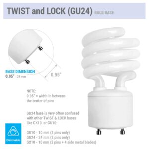 KOR (4 Pack) 13 Watt Mini Spiral - GU24 Base - (60W Equivalent) - T2 Mini-Twist - CFL Light Bulb (Warm White (2700K), CFL)