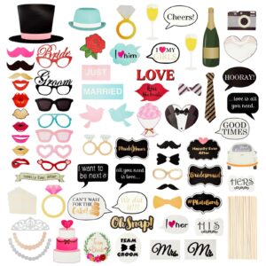 72 pieces wedding photo booth props for bridal shower, bachelorette party, photobooth selfies, with sticks and stickers