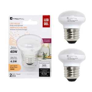 xtricity r14 dimmable led light bulbs, e26 base, 4.5w (40 watt equivalent), 3000k soft white, 300 lumens – curio cabinet lighting, china cabinet lights - mini light bulbs, rohs compliant (2 pack)