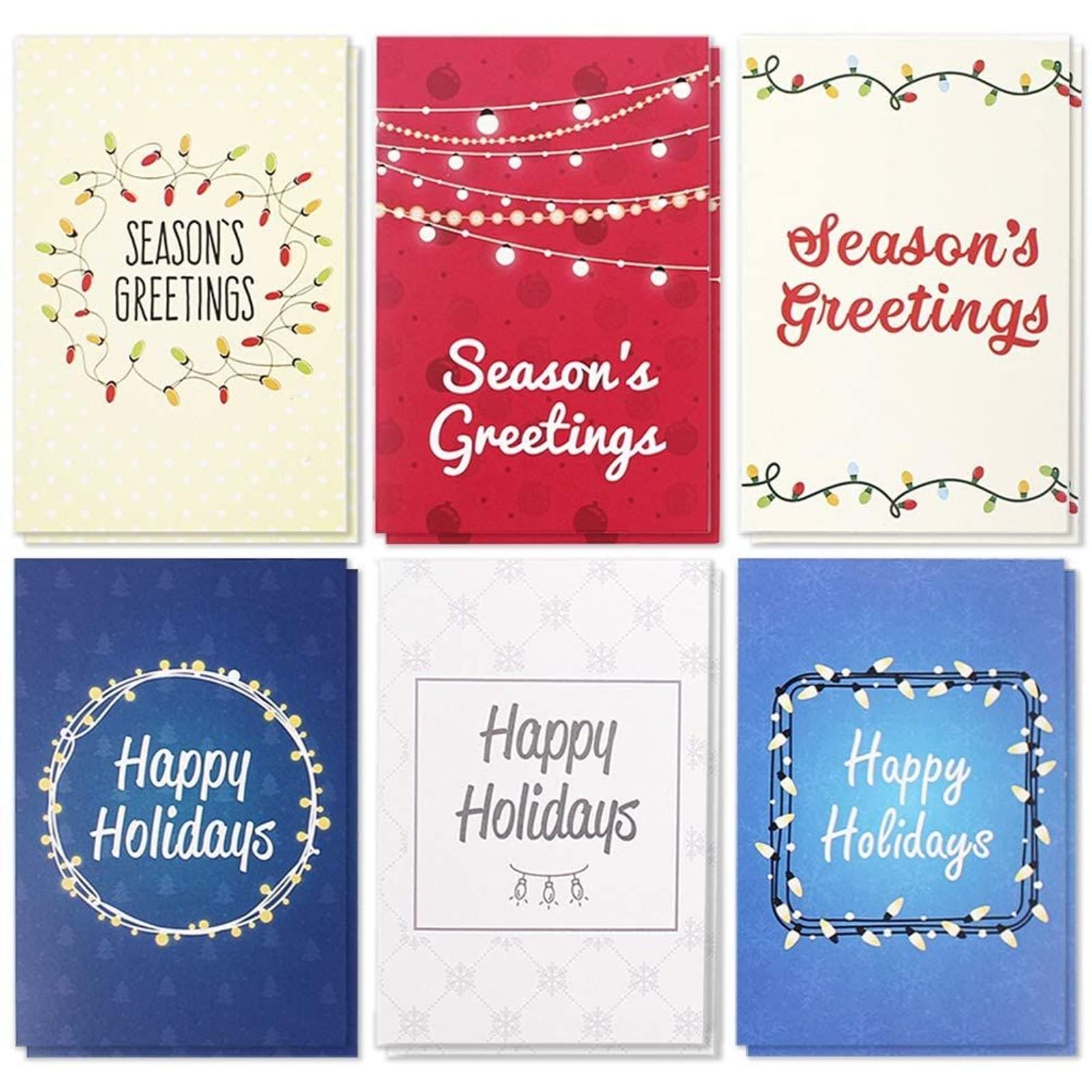 36 Pack Christmas Cards with Envelopes 4x6, Happy Holidays, Seasons Greetings, 6 Lights Designs