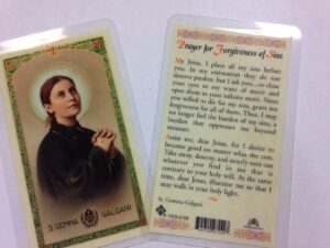 holy prayer cards for the prayer for st. gemma galgani set of 2 in english.