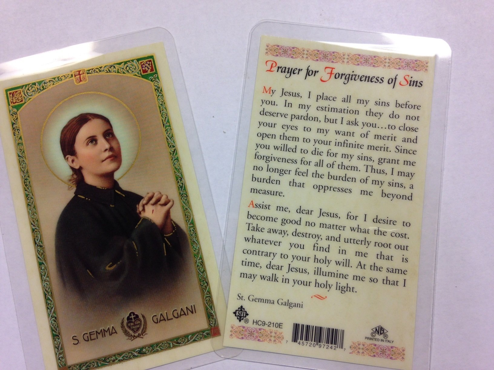 Holy Prayer Cards for The Prayer for St. Gemma Galgani Set of 2 in English.