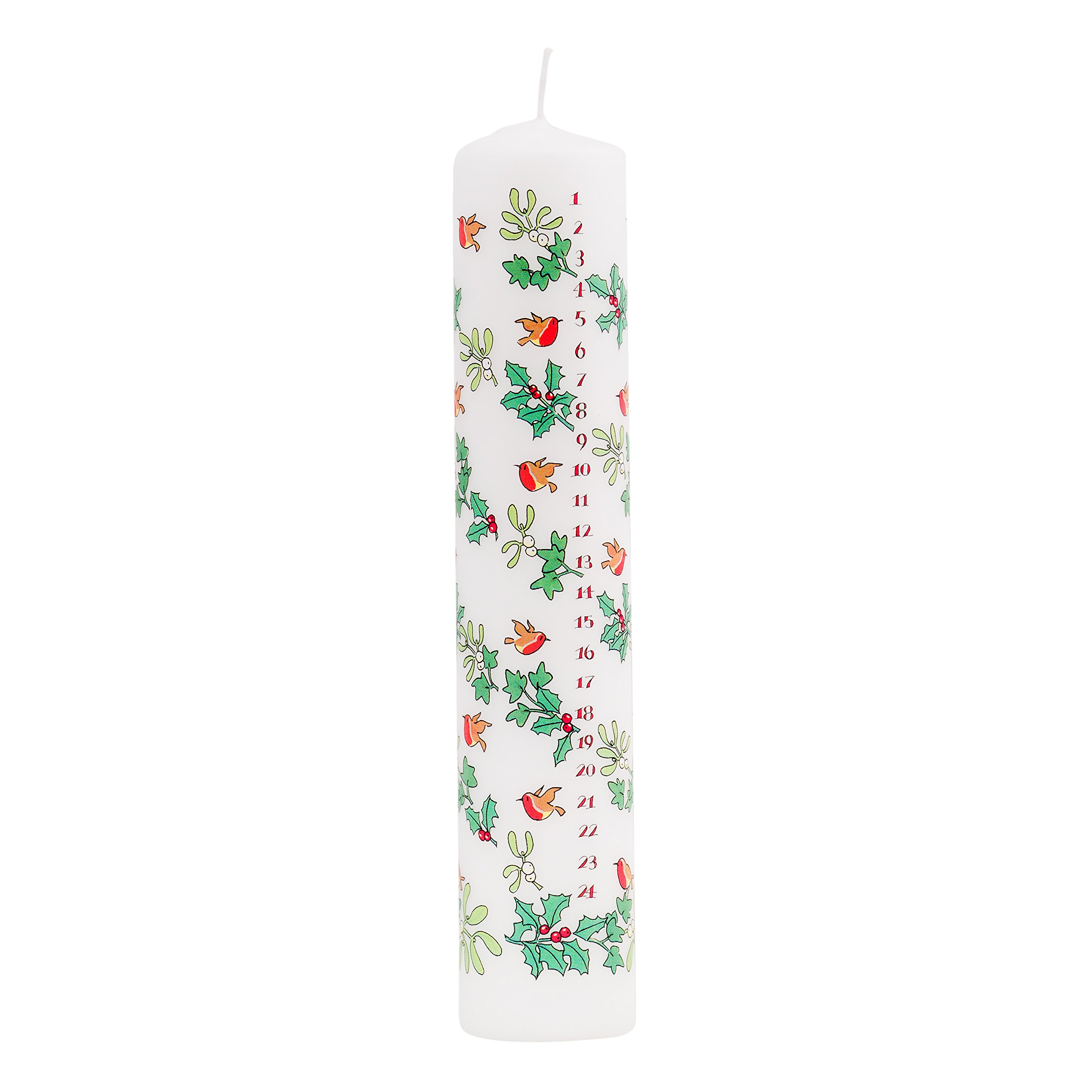 Alison Gardiner Christmas Advent Candle 'Holly and Ivy' Wax Pillar 50 Hours Burn Time Made in England