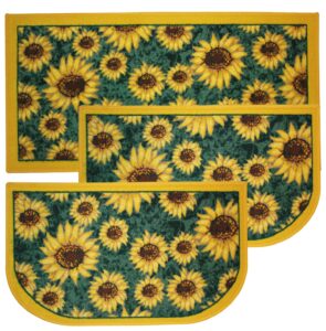 kashi home kitchen rug, printed area rug, durable floor, door mat, farmhouse non-slip carpet latex backing beautiful design sunflower 3pc set (2 18x30 d shape & 1 20x40)