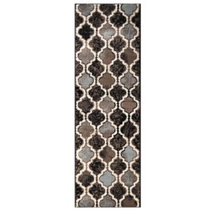 Superior Indoor Area Runner, Jute Backed, Perfect for Hallway, Living/ Dining Room, Bedroom, Office, Kitchen, Entryway, Modern Geometric Trellis Floor Decor, Viking Collection, 2' x 11', Chocolate