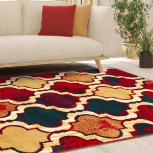 Superior Indoor Large Area Rug, Jute Backed, Perfect for Living/ Dining Room, Bedroom, Office, Kitchen, Entryway, Modern Geometric Trellis Floor Decor, Viking Collection, 5' x 8', Red Blue