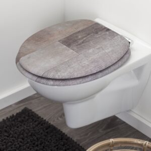 Tiger Old Wood Toilet Seat, Stainless Steel, MDF, Rubber, Brown, 37.7 x 5.5 x 45.9 cm