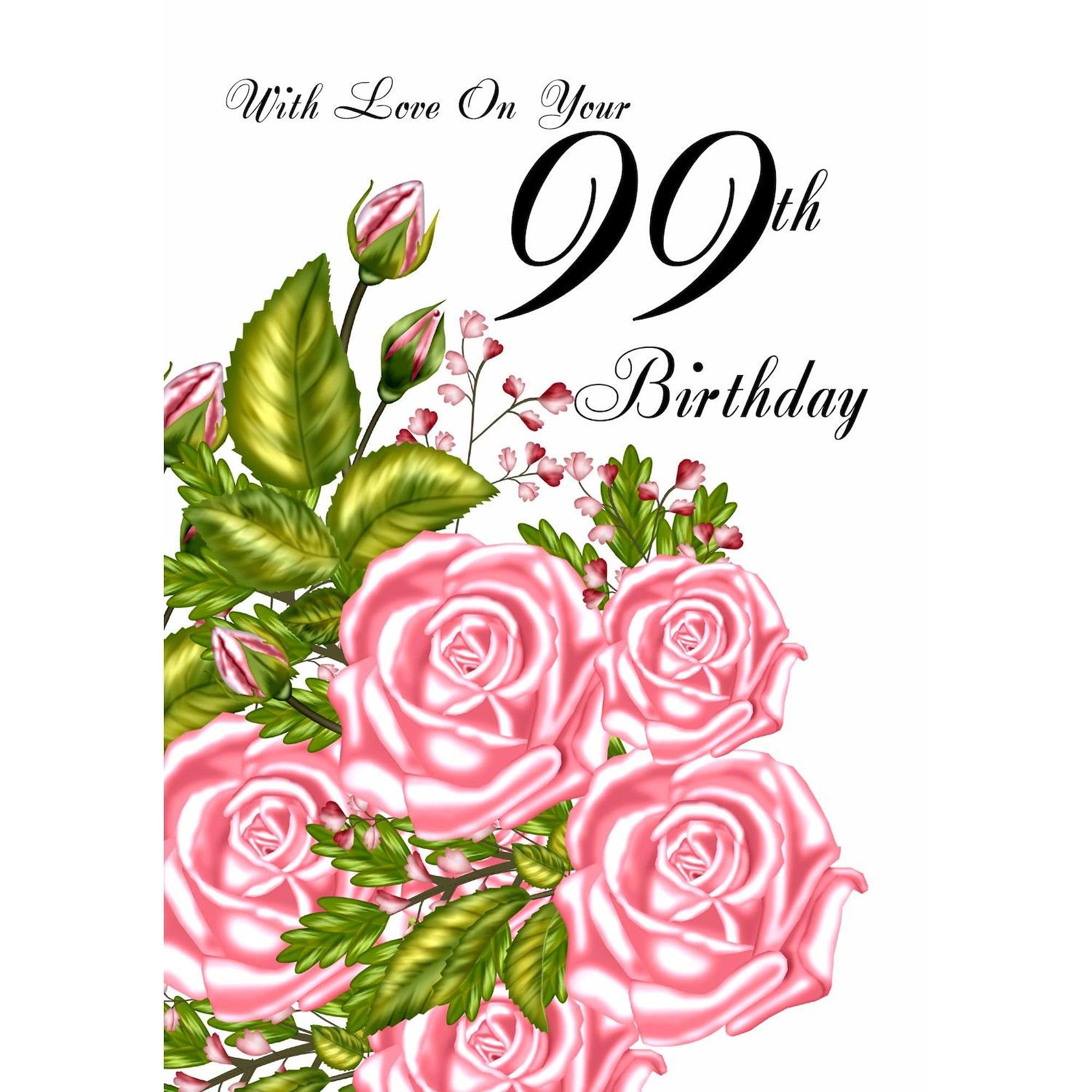 CafePress 99Th Birthday Greeting Card With Pink Roses Folded Greeting Card Glossy