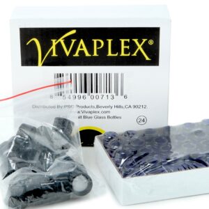 Vivaplex, 24, Cobalt Blue, 1 ml (1/4 Dram) Glass Bottles, with Orifice Reducers and Black Caps