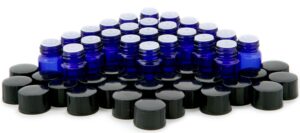 vivaplex, 24, cobalt blue, 1 ml (1/4 dram) glass bottles, with orifice reducers and black caps