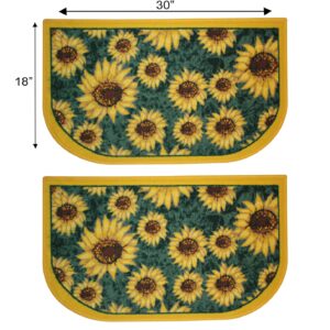 Kashi Home Kitchen Rug, Printed Area Rug, Durable Floor, Door Mat, Farmhouse Non-Slip Carpet Latex Backing Beautiful Design Sunflower 3pc Set (2 18x30 D Shape & 1 20x40)