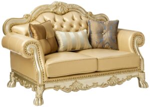 acme dresden loveseat w/3 pillows - 53161 - bone pu & gold patina