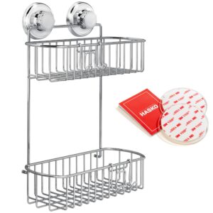 hasko accessories - shower caddy with suction cup - 304 stainless steel 2tier basket for bathroom - rustproof (chrome)