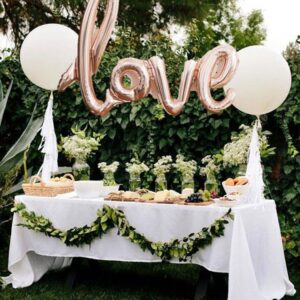 WULEEUPER Love Balloon Banner 42.5 Inches Handwriting Letter Giant Celebration Balloon Romantic Wedding Bridal Shower Anniversary Engagement Party Decoration (Champagne-Gold)