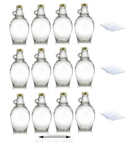 premium vials, 8 ounce, 12 pack, empty glass syrup bottles for canning, with metal lids, glass maple syrup bottles (12 pack with shrink wrap)