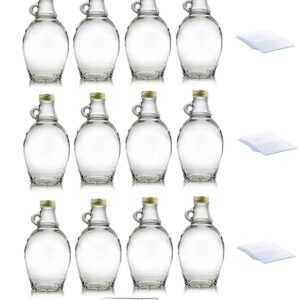 Premium Vials, 8 Ounce, 12 Pack, Empty Glass Syrup Bottles For Canning, with Metal Lids, Glass Maple Syrup Bottles (12 Pack with Shrink Wrap)