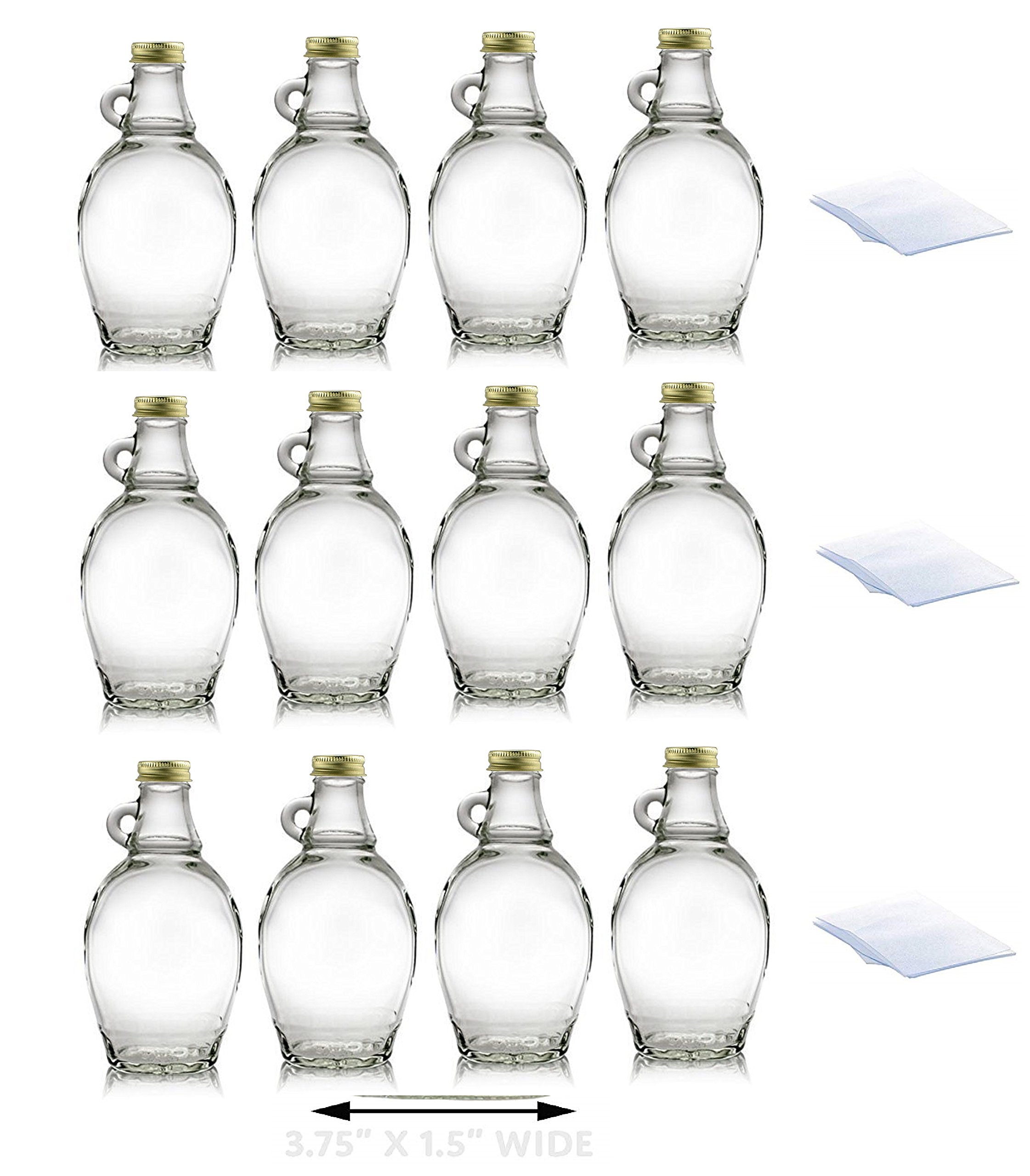 Premium Vials, 8 Ounce, 12 Pack, Empty Glass Syrup Bottles For Canning, with Metal Lids, Glass Maple Syrup Bottles (12 Pack with Shrink Wrap)