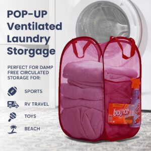 Premium Heavy-Duty Mesh Pop-Up Clothes Laundry Hamper - Home & College Essentials Burgundy (14"x14"x24")