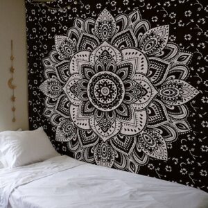 Sophia-Art Exclusive Queen Indian Black Sliver Ombre Mandala Duvet Cover with Pillowcases Mandala Tapestry Cover, Boho Duvet Cover (Black Sliver)