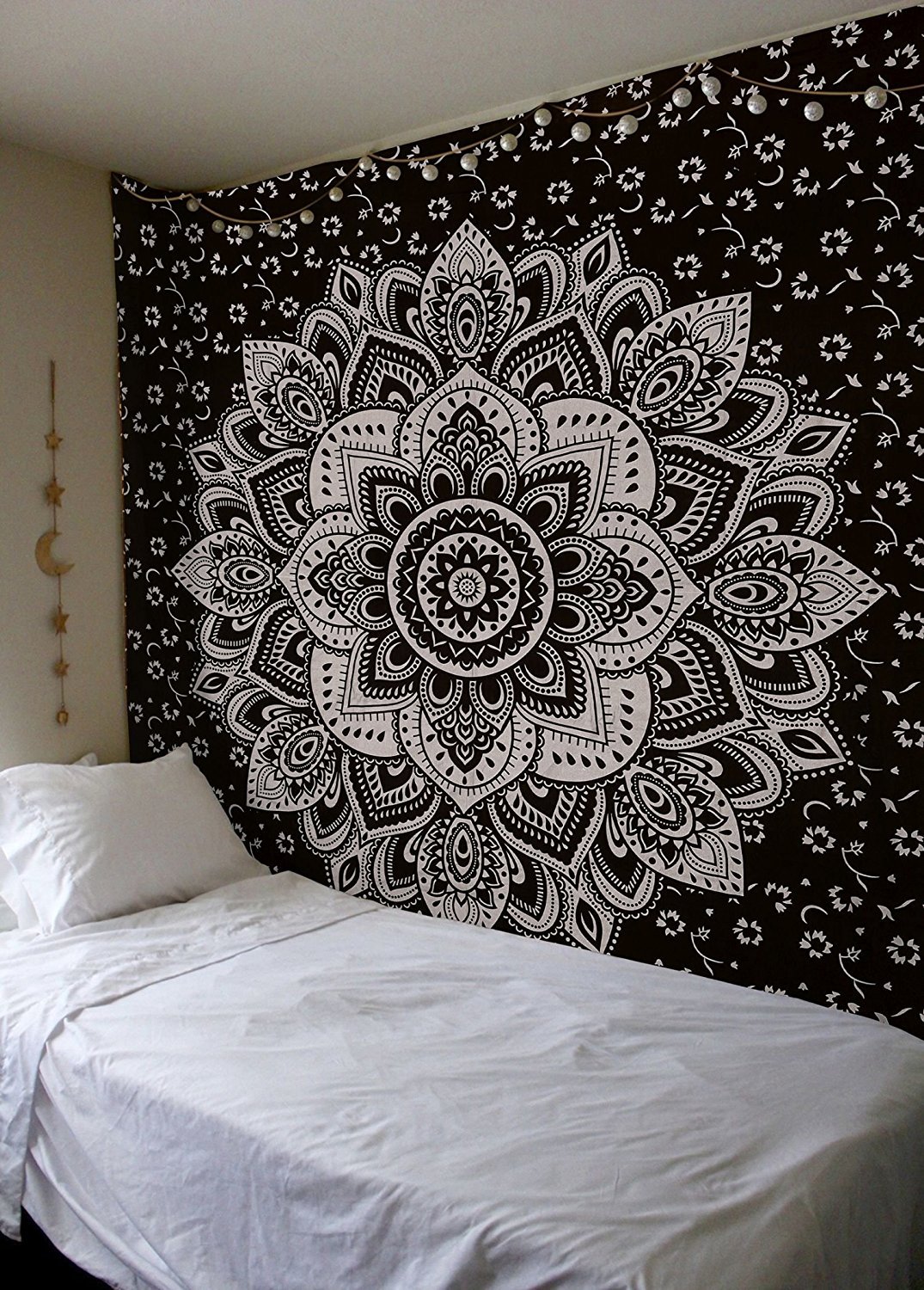 Sophia-Art Exclusive Queen Indian Black Sliver Ombre Mandala Duvet Cover with Pillowcases Mandala Tapestry Cover, Boho Duvet Cover (Black Sliver)