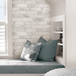 NuWallpaper NU2218 Loft Brick Peel Stick Wallpaper, White & Off-White