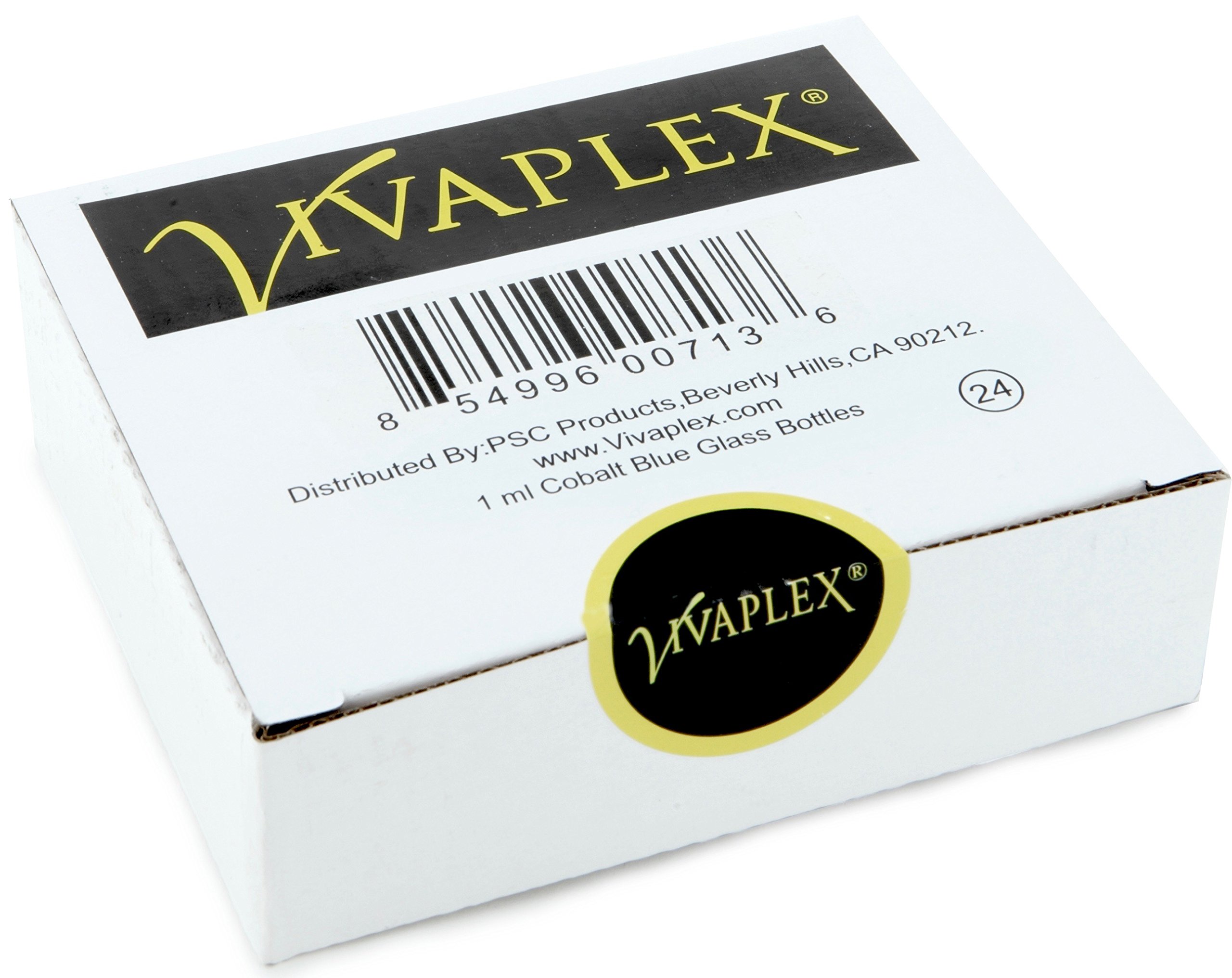 Vivaplex, 24, Cobalt Blue, 1 ml (1/4 Dram) Glass Bottles, with Orifice Reducers and Black Caps