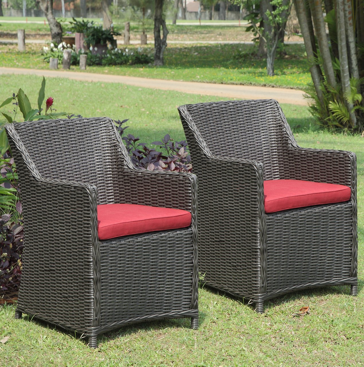 Sea Island Wicker CT-M-1-SP (CT-M-1) Patio Lounge Chair Set with Red Cushion