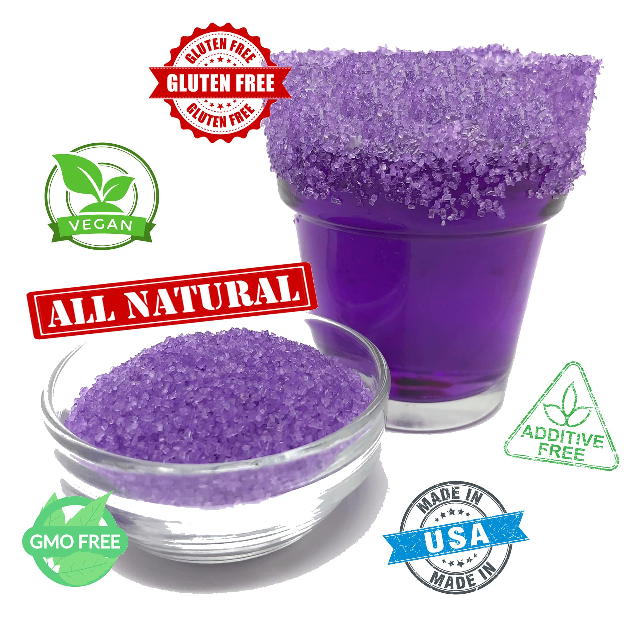 Snowy River Purple Cocktail Sugar - Kosher Certified Naturally Colored Purple Cocktail Rimmer (8oz, Medium Crystal)